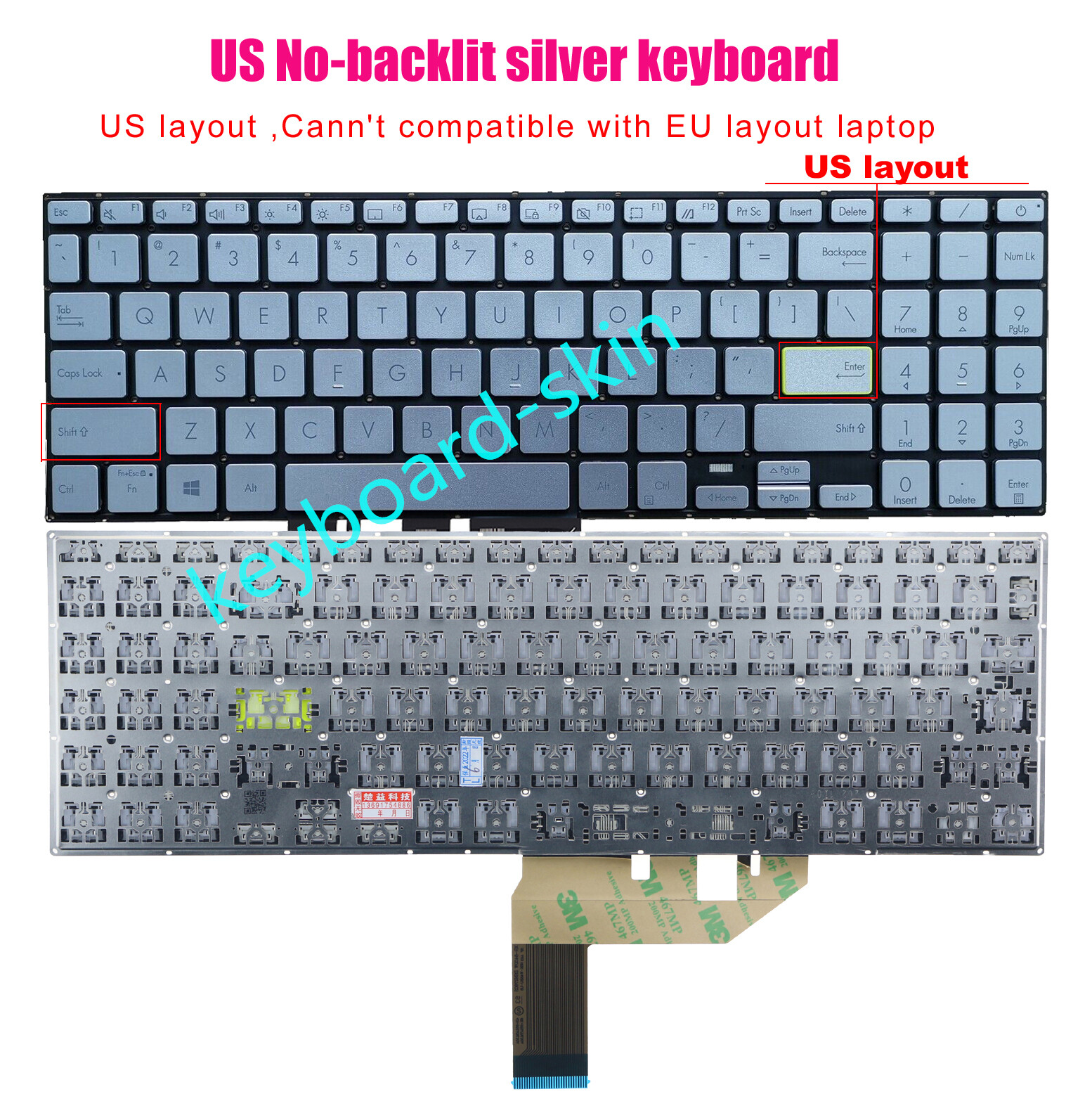 New Silver US No-backlit Keyboard for Asus VivoBook E510 E510M E510MA ...