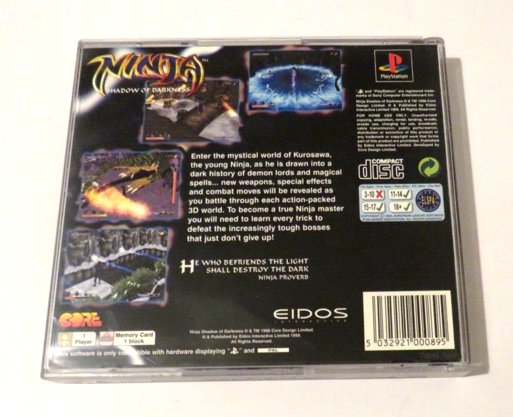 Ninja Shadow of Darkness Sony PlayStation 1 Ps1 Game Good RARE for sale ...