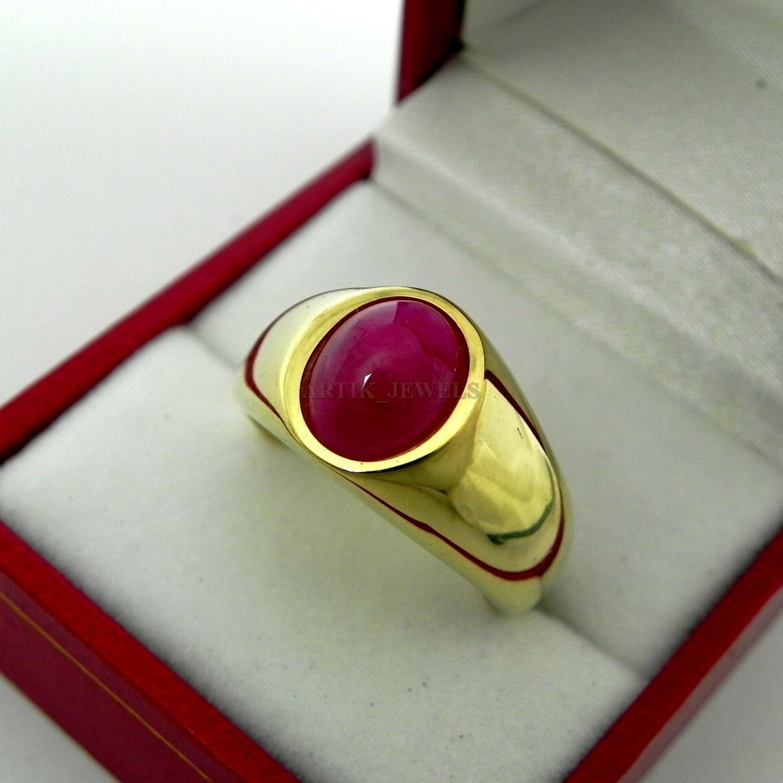 Heated Ruby Gemstone with Gold Plated 925 Sterling Silver Ring for Men ...