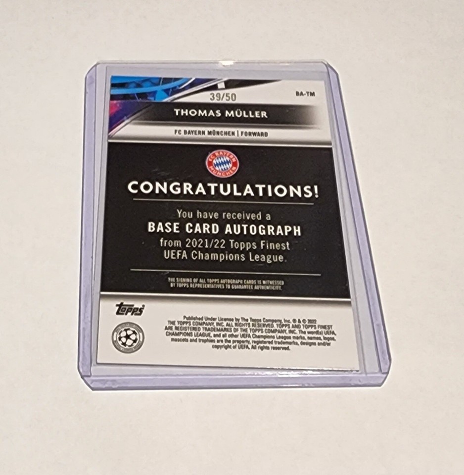 2021/22 Topps Finest UEFA CL Gold Base Card Auto Thomas Muller 39/50 | eBay