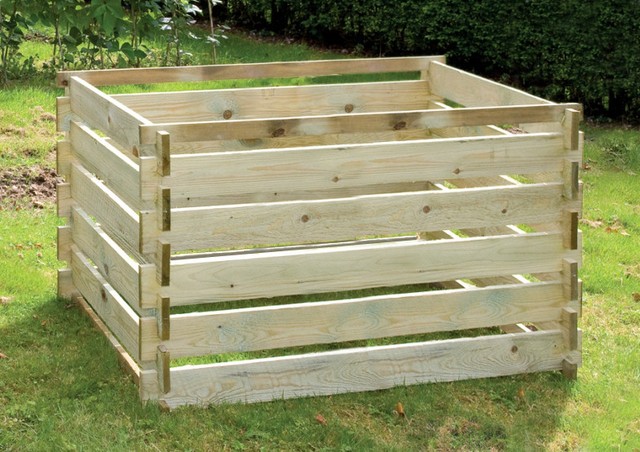 Large Compost Bin Wooden Slats Composter Garden Waste Easy Use ...
