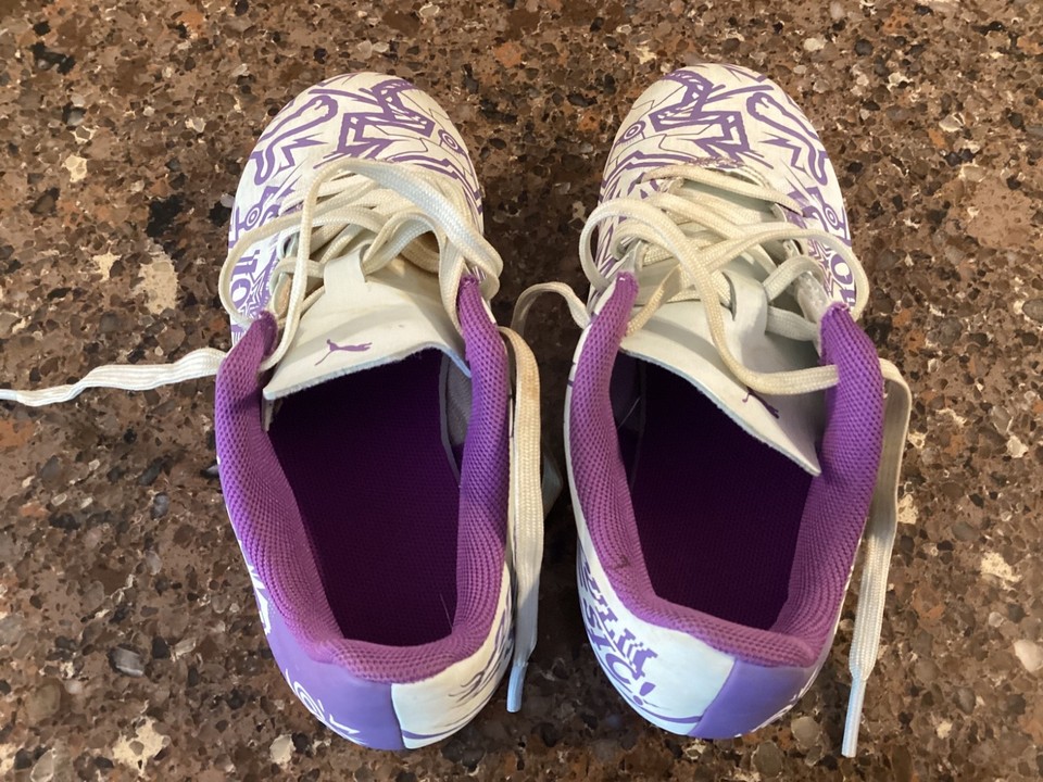 Puma Cat Kids Firm Ground Soccer Cleats Kids Size 11K White & Purple ...