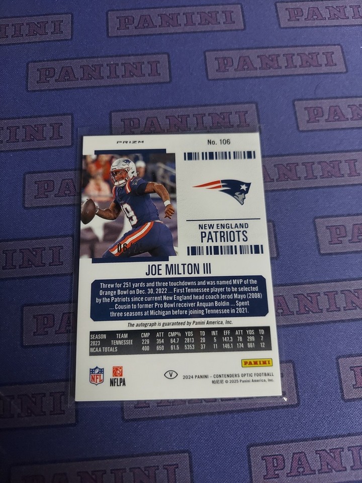 2024 Contenders Optic Joe Milton Green Pulsar Rookie Ticket Refractor ...