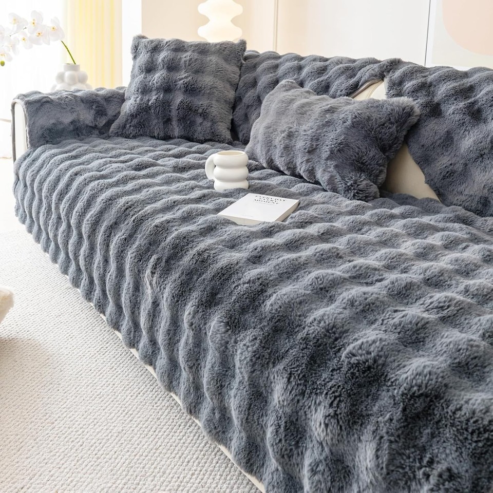 Faux Fur Couch Covers for Sofa, Plush Sectional Sofa Covers Washable ...