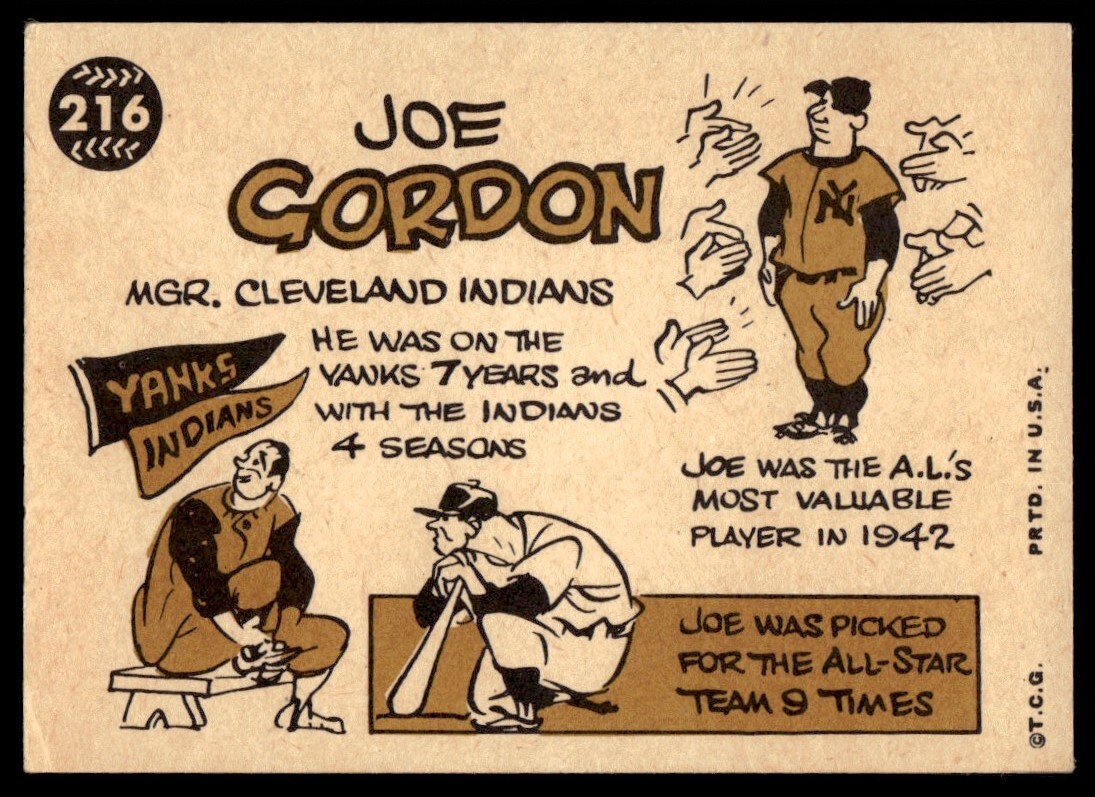 1960 Topps Baseball Card Joe Gordon Cleveland Indians #216 EX | eBay