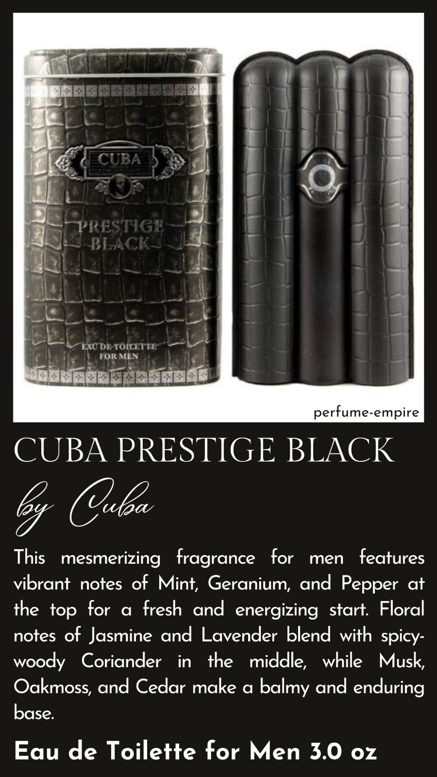 Cuba Prestige Black by Cuba cologne for men EDT 3 / 3.0 oz New In Can ...