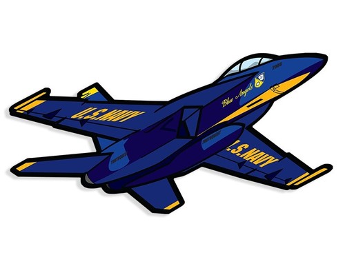 3x6 inch F-18 US Navy Blue Angels Jet Shaped Sticker (Fly f18 Logo ...