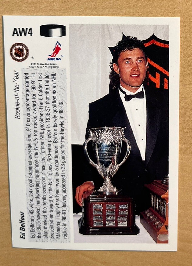 Ed Belfour 1991 Upper Deck Hologram Rookie Of The Year Card #AW4, NM-MT ...