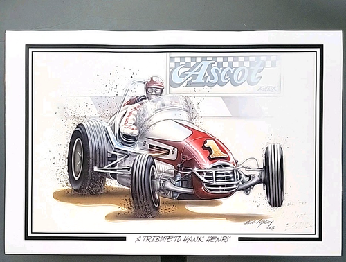 Bob McCoy signed Art print Race Car Ascot Park Litho Hank Henry Tribute ...