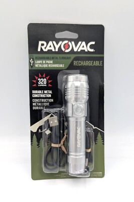 Rayovac Metal Rechargeable LED Camping Flashlight w/ USB Charging Cable ...