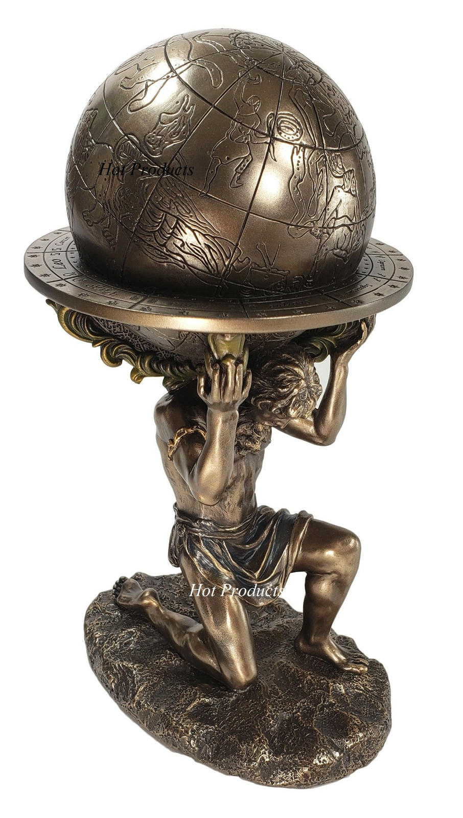 9 inch GREEK ATLAS GOD Astrology Ring World on Back Statue Bronze ...
