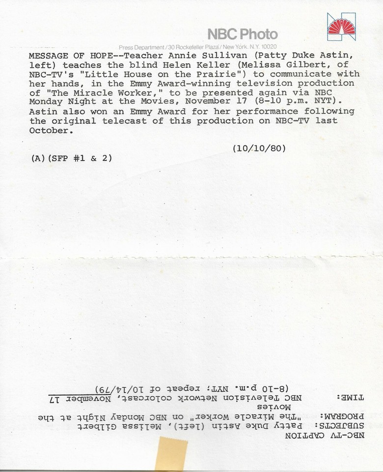 Melissa Gilbert Patty Duke Astin Photograph The Miracle Worker NBC TV ...