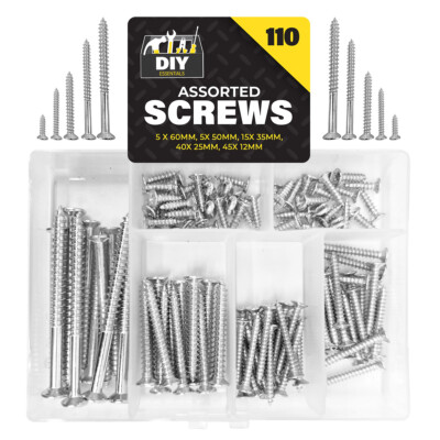 110pk Steel Wood Screws Assorted | Selection Set Box Mixed Countersunk ...