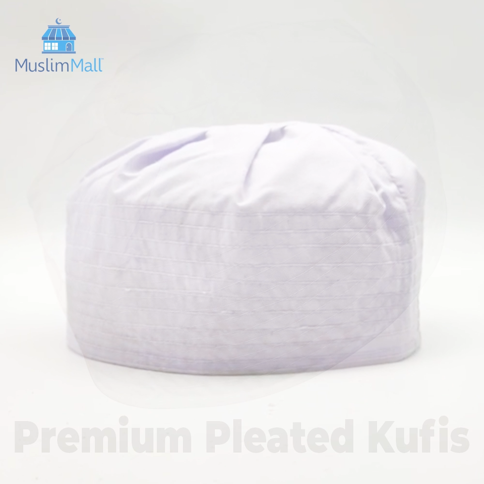 Premium Kufi Prayer Cap Plain White Pleated-top Fabric Peci Muslim ...