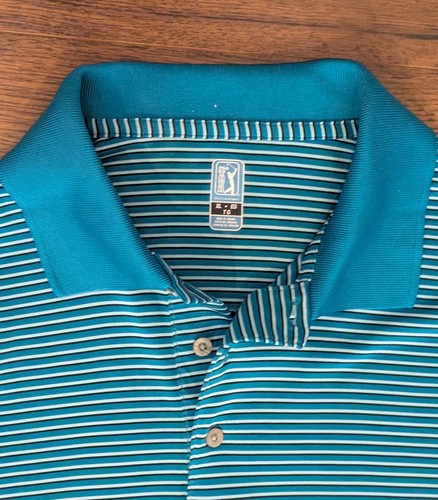 PGA Tour Turquoise Striped Golf Polo Shirt Men’s XL (25" pit-pit, 29 ...