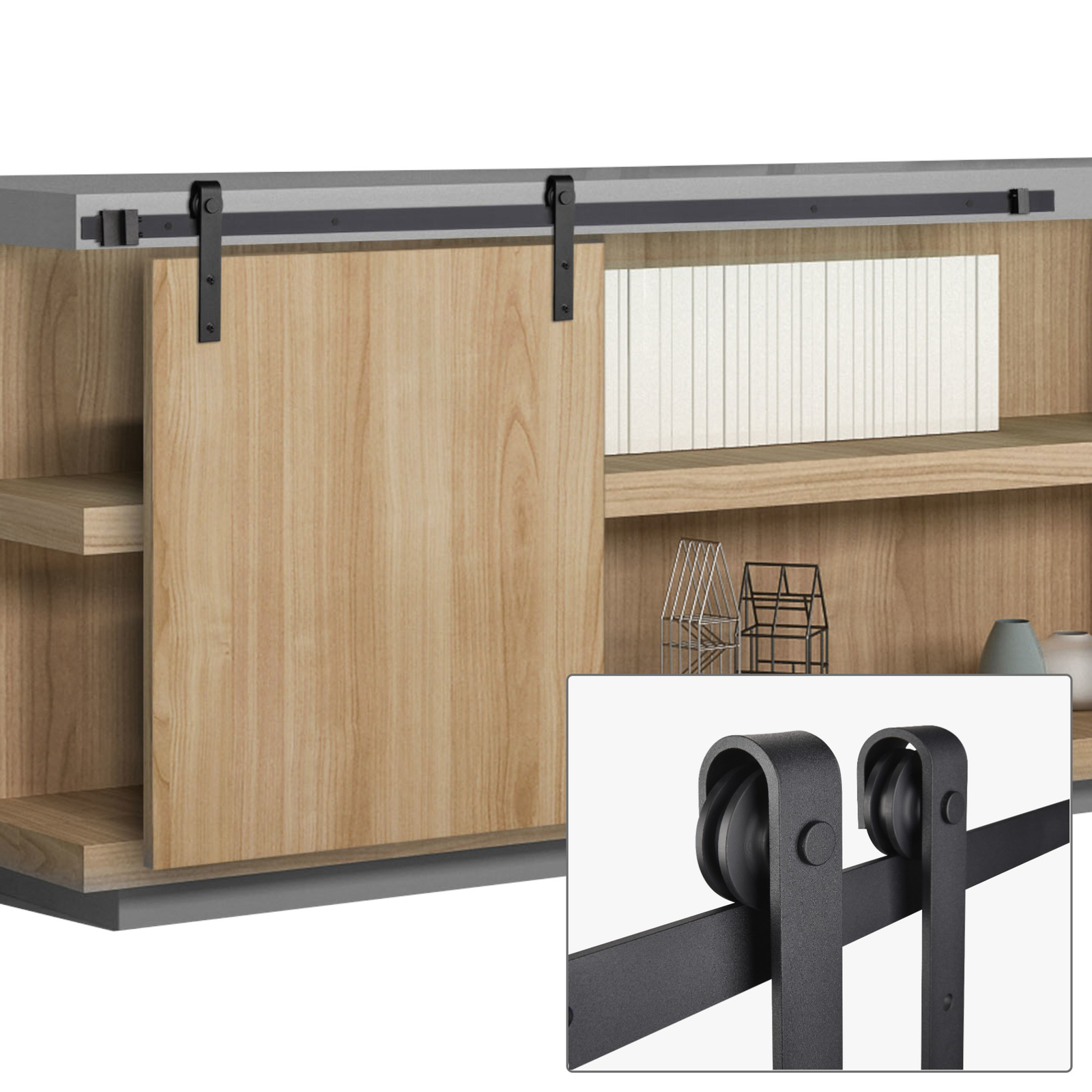 Yescom YES5077 5ft Mini Sliding Barn Door Hardware 4-Rollers Track Kit ...