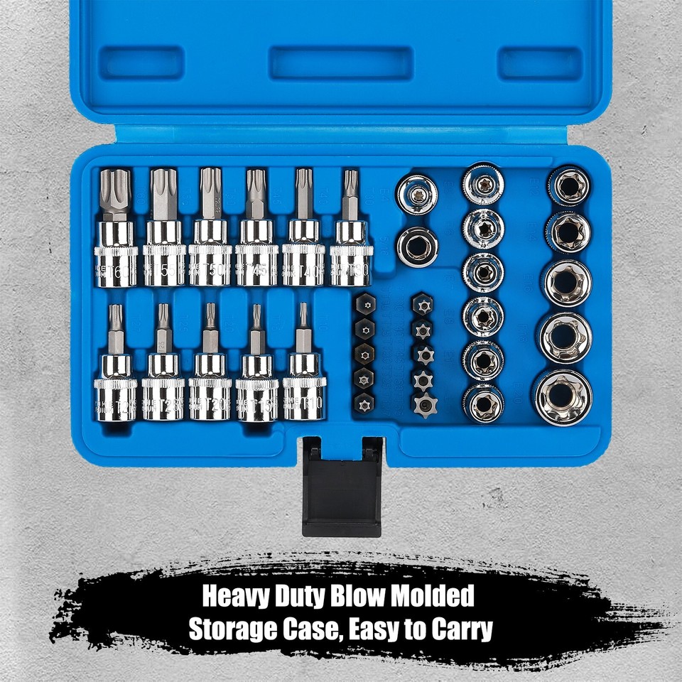 34PCS 3/8"Drive Torx Star Sockets & Bit Set Female External E-Torx ...