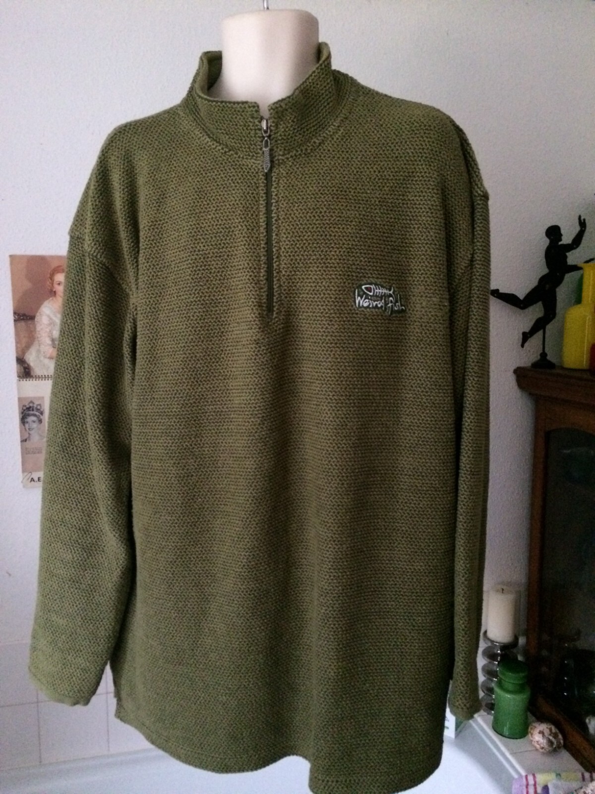 Weird Fish ~ green heavy cotton macaroni 1/4 zip sweatshirt beachcomber ...