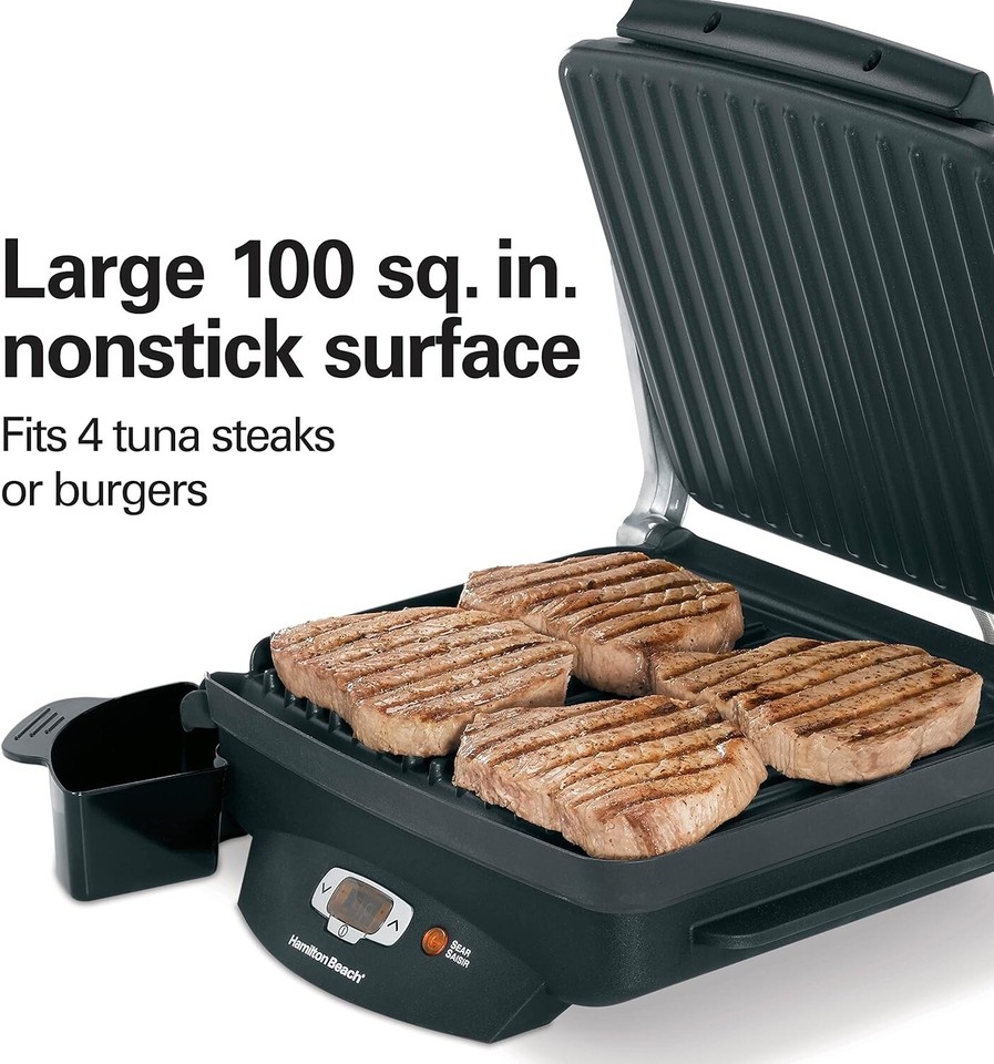 HAMILTON BEACH Steak Lovers Indoor Super Sear Compact Electric Grill ...