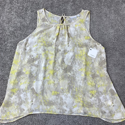 Halogen Semi Sheer Tank Top Shirt Women's Size L Tan Yellow Sleeveless ...