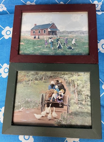 2 Ann Mount 8x6 framed prints,Amish children playing/feeding ducks,6x4 ...