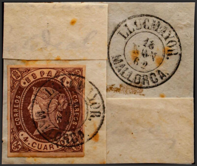 Balearen. Philatelie. FRAGMENT 58. 1862. 4 Viertel Kastanie, Über ...