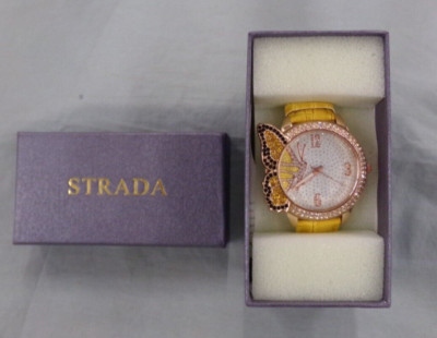 STRADA Genoa Pink Women's Wristwatch w/ Rhinestones Butterfly in Box ...
