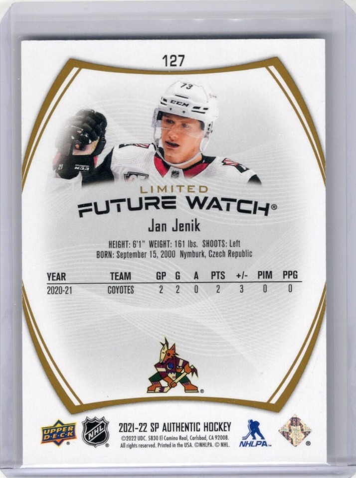 2021-22 SP Authentic Limited Rookie Future Watch Gold #127 Jan Jenik 88 ...
