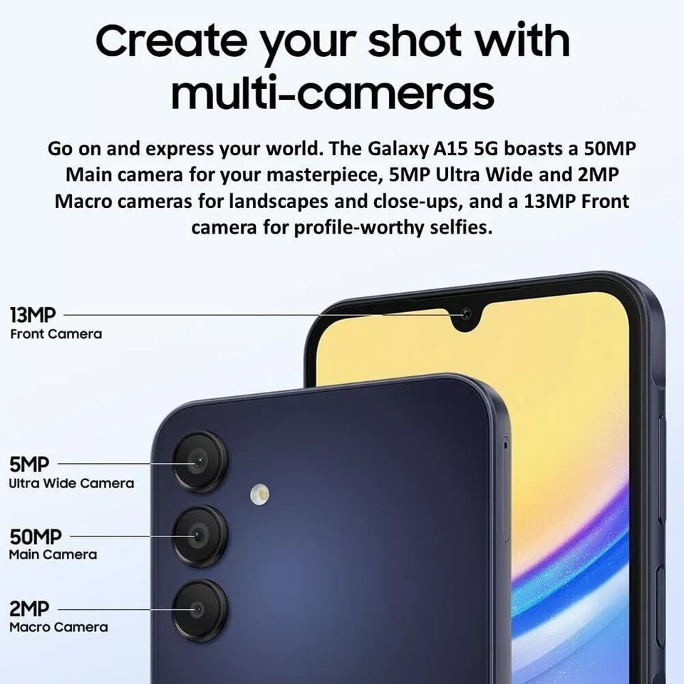 SAMSUNG GALAXY A15 5G SM-A156U SPECTRUM 128GB BLUE BLACK EXCELLENT ...