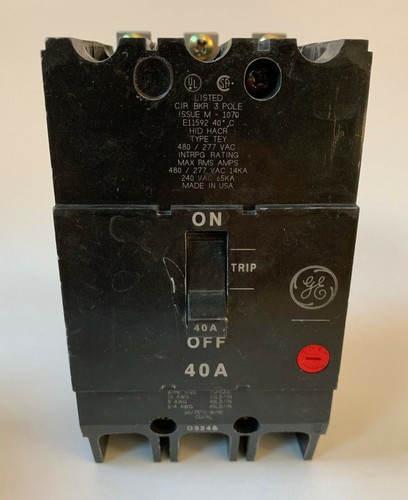TEY340 GE 40 Amp 480V 3 Pole Bolt On Circuit Breaker General Electric ...
