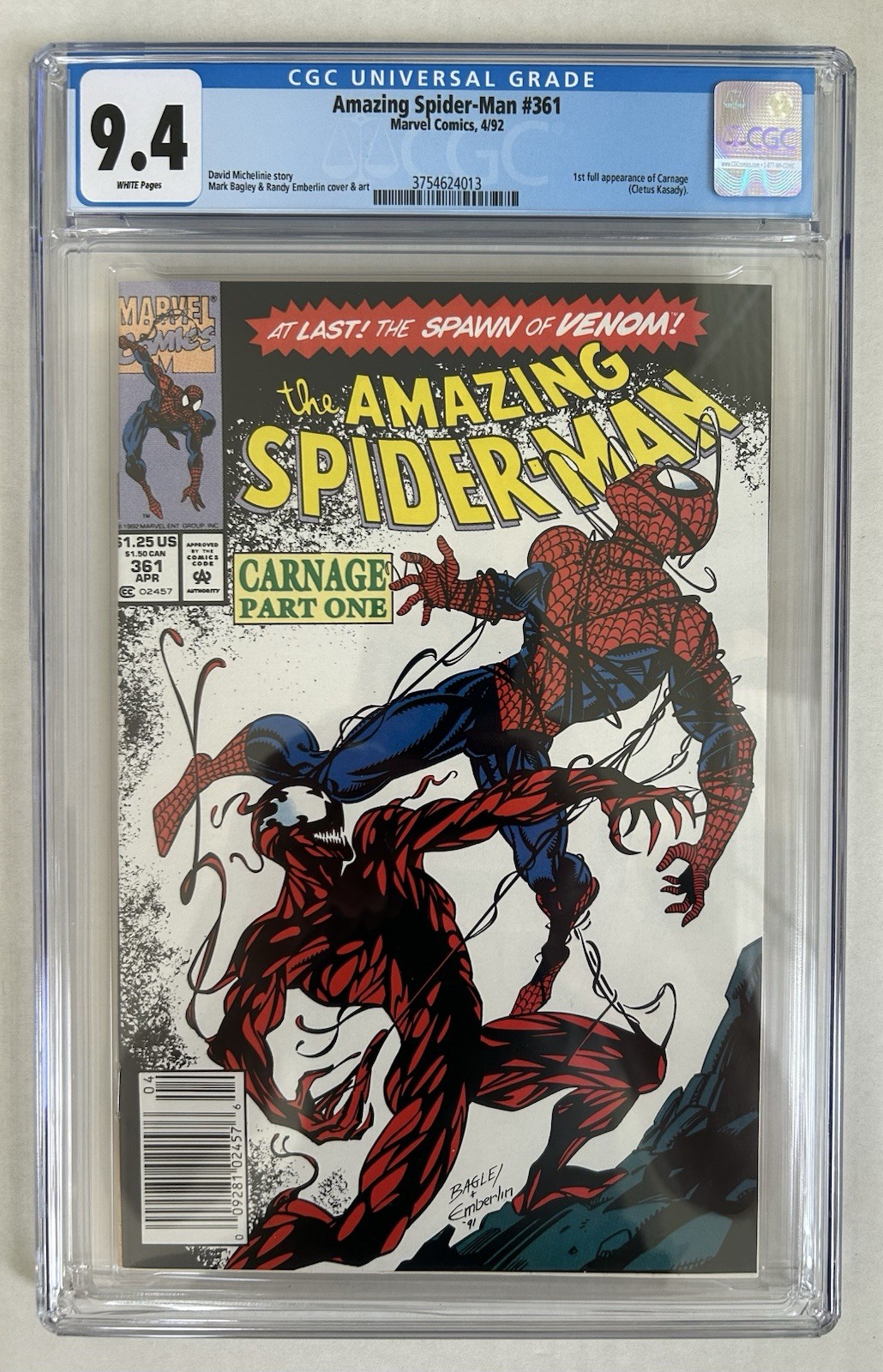 Amazing Spider-Man 361 - 1st Appearance of Carnage - CGC 9.4 (NM ...