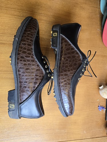 FootJoy Icon Men's Leather Golf Shoes Spikes, Size 10, Black/Brown ...