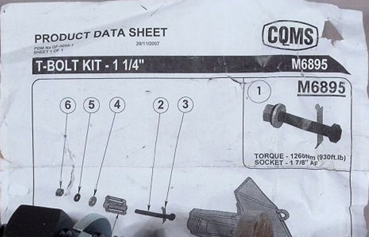 NEW CQMS TRACTOR 1-1/4" CAST LIP WING T-BOLT KIT M6895 | eBay