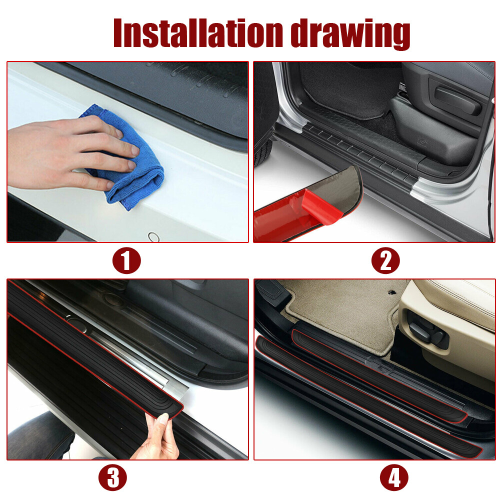 4x Universal Door Scuff Sill Cover Panel Step Protector Rubber Car ...