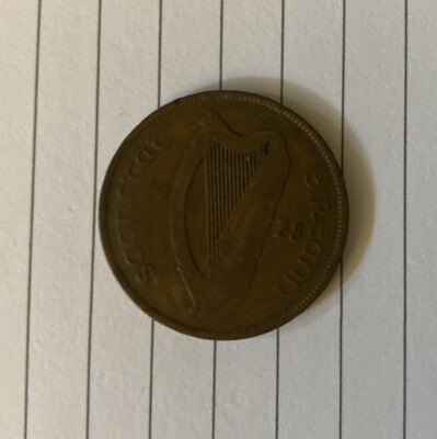 1928 Ireland 1d 1 Pingin Coin Saorstat Eireann Hen & Chicks First Year ...