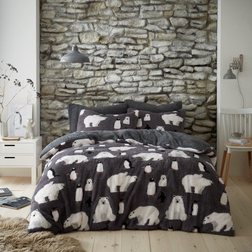TEDDY BEAR FLEECE STAG DUVET COVER Reversible Penguin Gonk Quilt ...