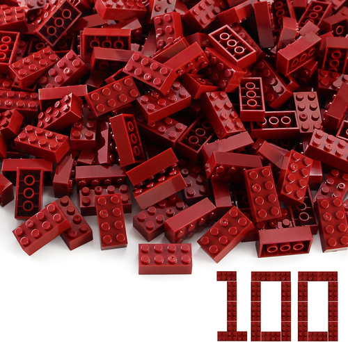 100Pcs 2X4 Bricks Dark Red Pieces Parts Classic Building Kit Creative ...