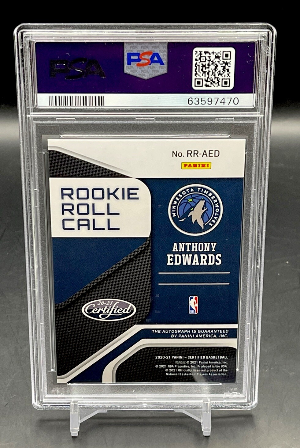 2020-21 Panini Certified - Rookie Roll Call #RR-AED Anthony Edwards (AU ...
