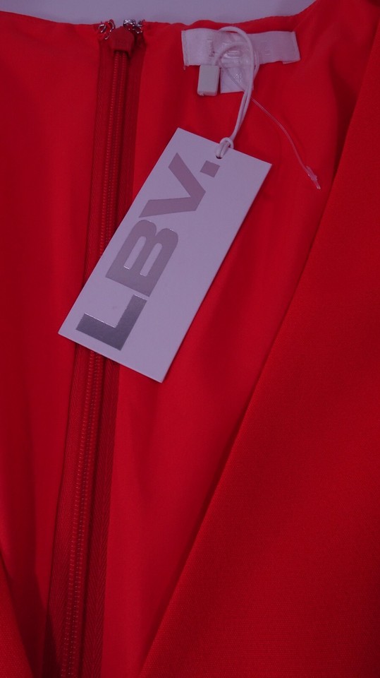 LBV Women's Orange Long Sleeve V NECK DRESS WITH SHOULDER PADS Sz 4 NWT ...