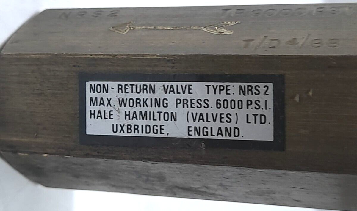 Hale NRS 2 Non Return Valve Max Working Press 6000 PSI | eBay Australia