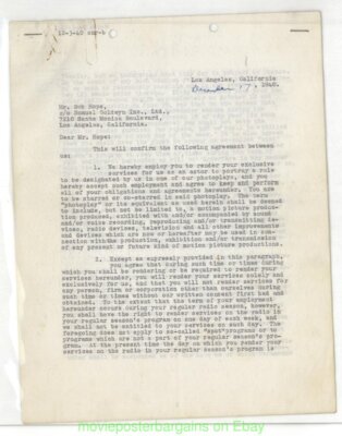 BOB HOPE AUTOGRAPH 1940 SIGNED SAMUEL GOLDWYN HISTORICCONTRACT FOR HIM ...