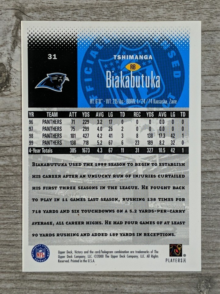 2000 Upper Deck Victory Tim Biakabutuka Tshimanga Biakabutuka #31 | eBay