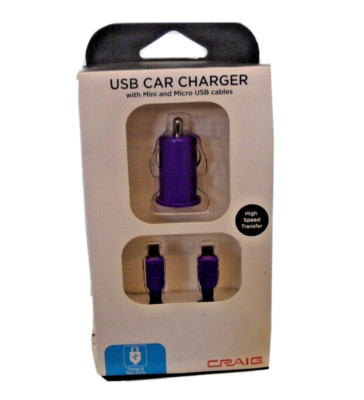 Craig USB Car Charger Mini & Micro Cables Purple | eBay