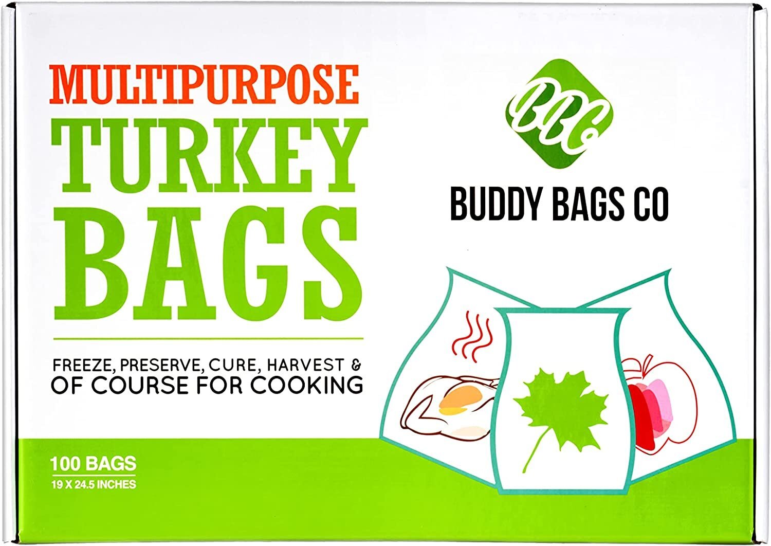 Buddy Bags Co Multipurpose Smell Proof Turkey Oven Bags - 19" x 24.5 ...