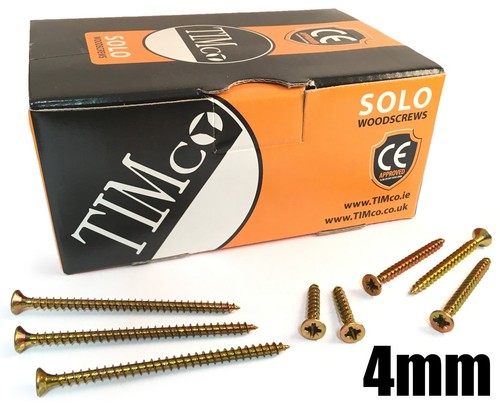 200x TIMco 8g 4mm Solo Wood Screws Zinc Yellow Pozi Countersunk ...