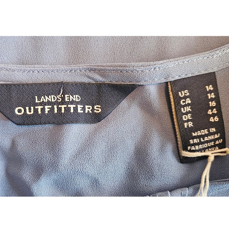 Lands' End Outfitters Blue Tunic Top Blouse Size 14 Pintuck Detail 3/4 ...