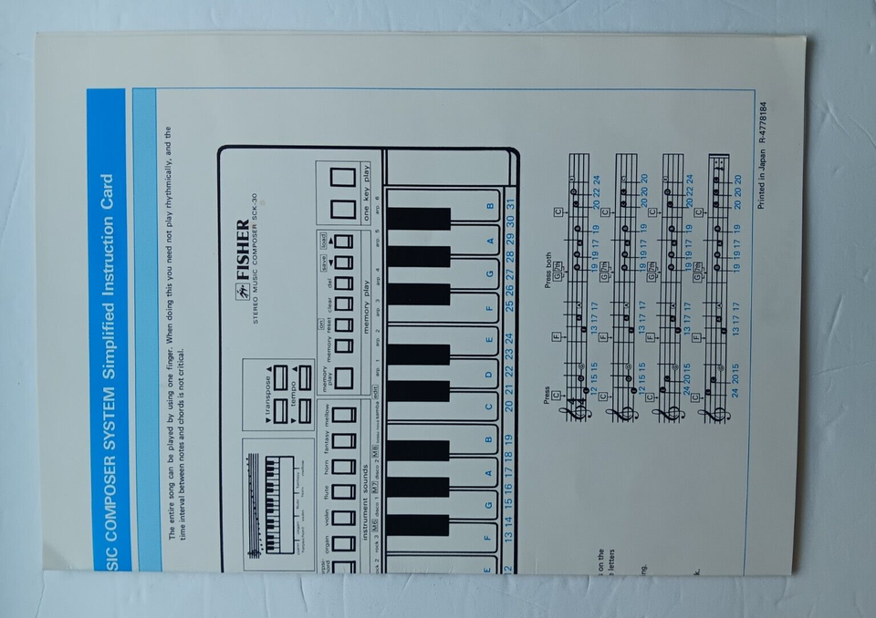 Vintage 1984 Original Fisher Simple Instruction Card for SC-300K /SCK ...