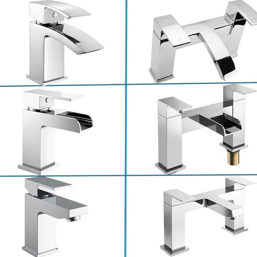 Modern Bathroom Square Waterfall Tap Set Basin Mixer Bath Filler Shower ...