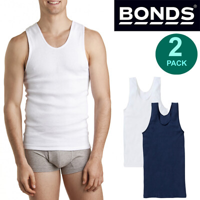 Bonds 2 Pack Mens White Navy The Original Chesty Cotton Singlet Vest ...
