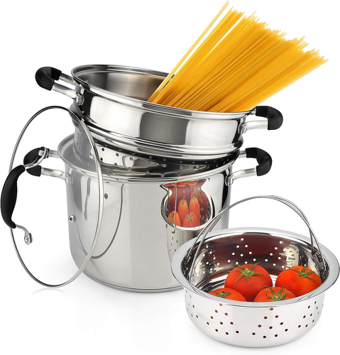 18/10 Stainless Steel, 4 Piece Pasta Pot with Strainer Insert, Stock ...
